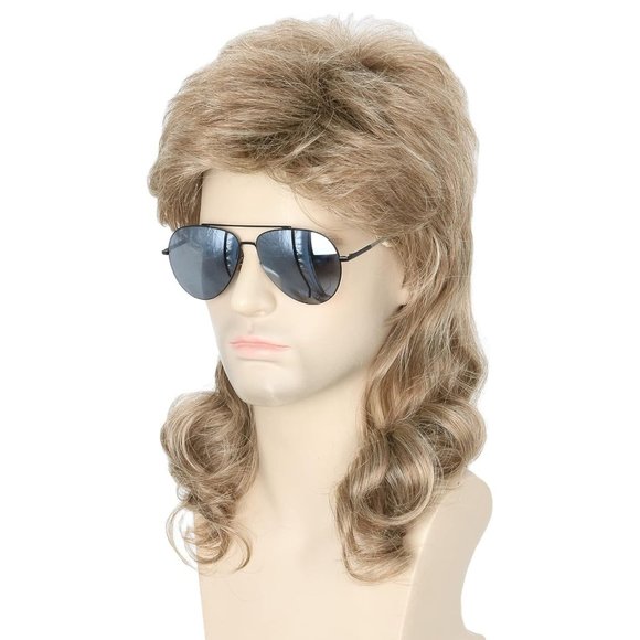Topcosplay | Accessories | Mens Light Brown Metal Long Curly Mullet Wig ...